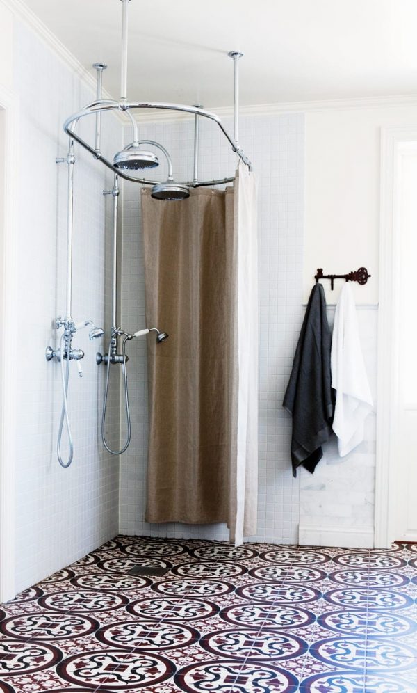 open shower with awesome showerheads